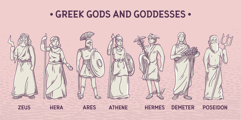 Greek Gods Drawing Digital Design Illustration Print Pack. AI. PDF ...