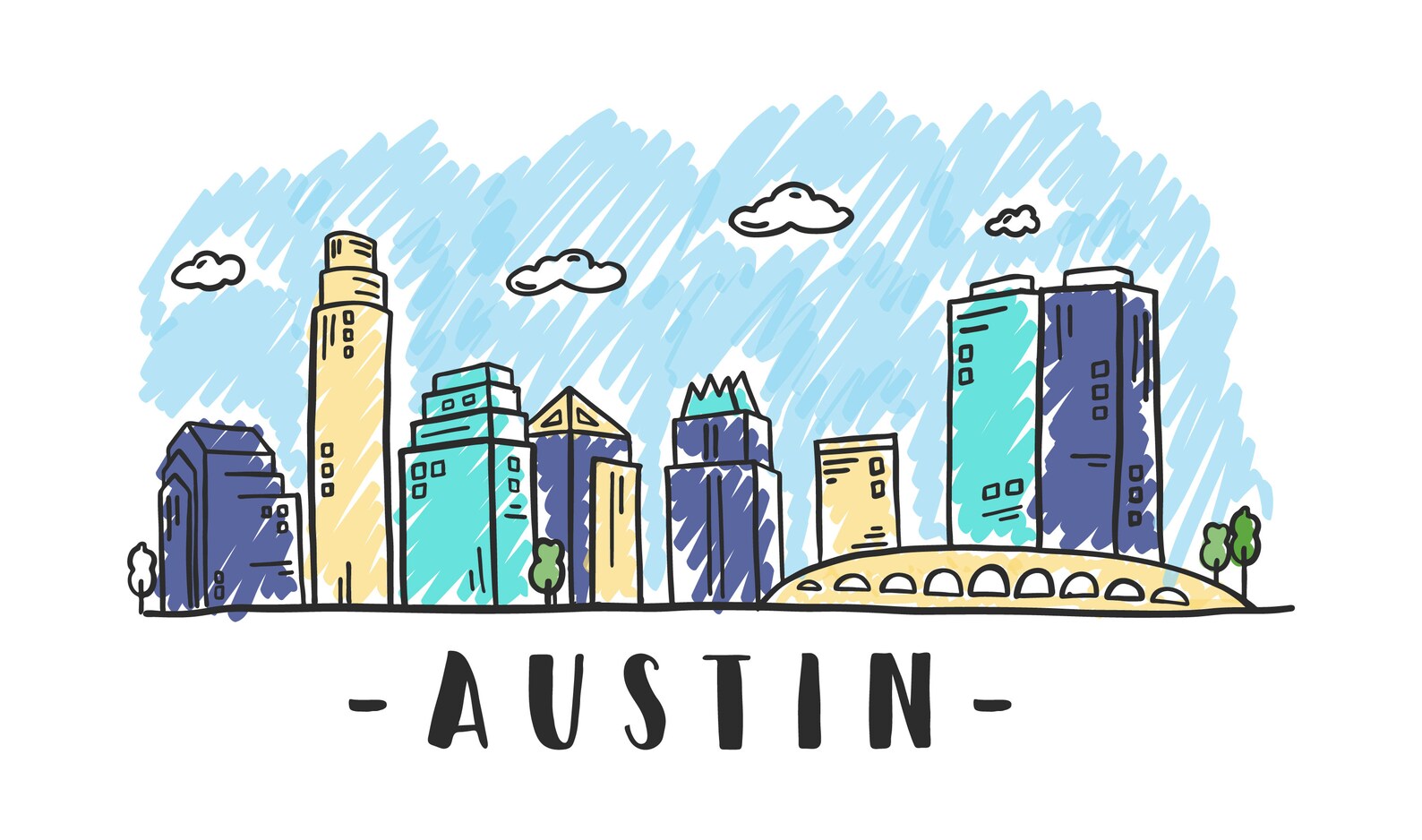 Austin City Capital Logo Skyline Digital Design Vector Pack Texas USA ...