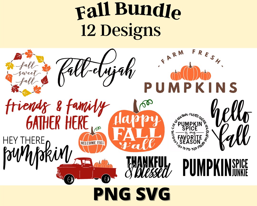 Fall Bundle-png, SVG - Digital Design Illustrations Autumn Halloween ...