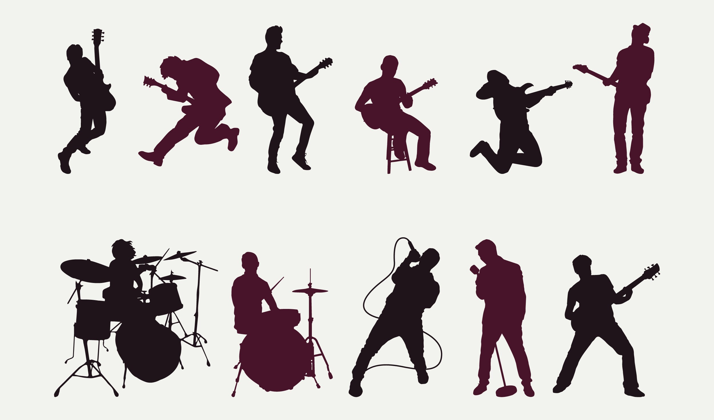 Rock and Roll Musicians Digital Design Illustration Silhouettes. Ai ...
