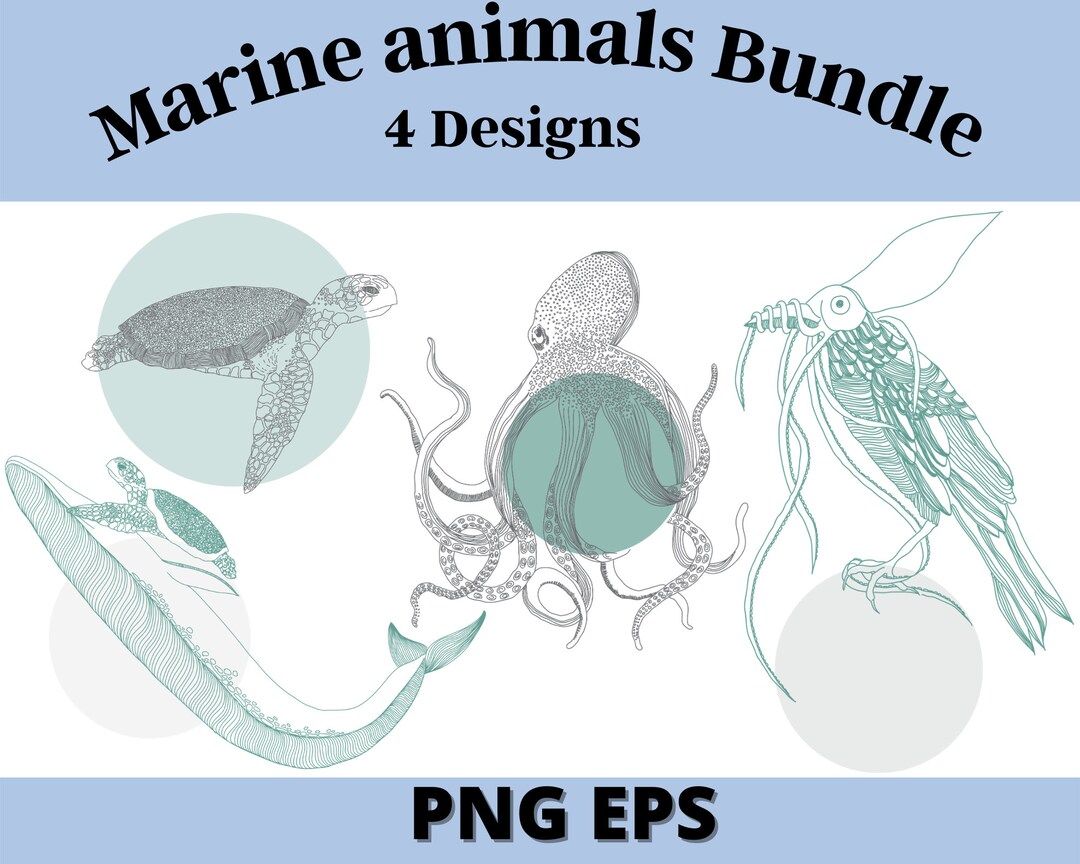 Marine Ocean Sea Creature Animals Digital Design Illustration Bundle ...