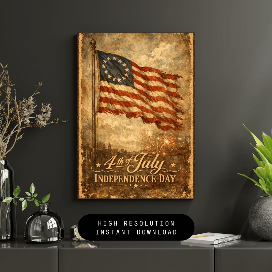 Printable 4th of July Wall Art, Vintage American Flag Painting ...