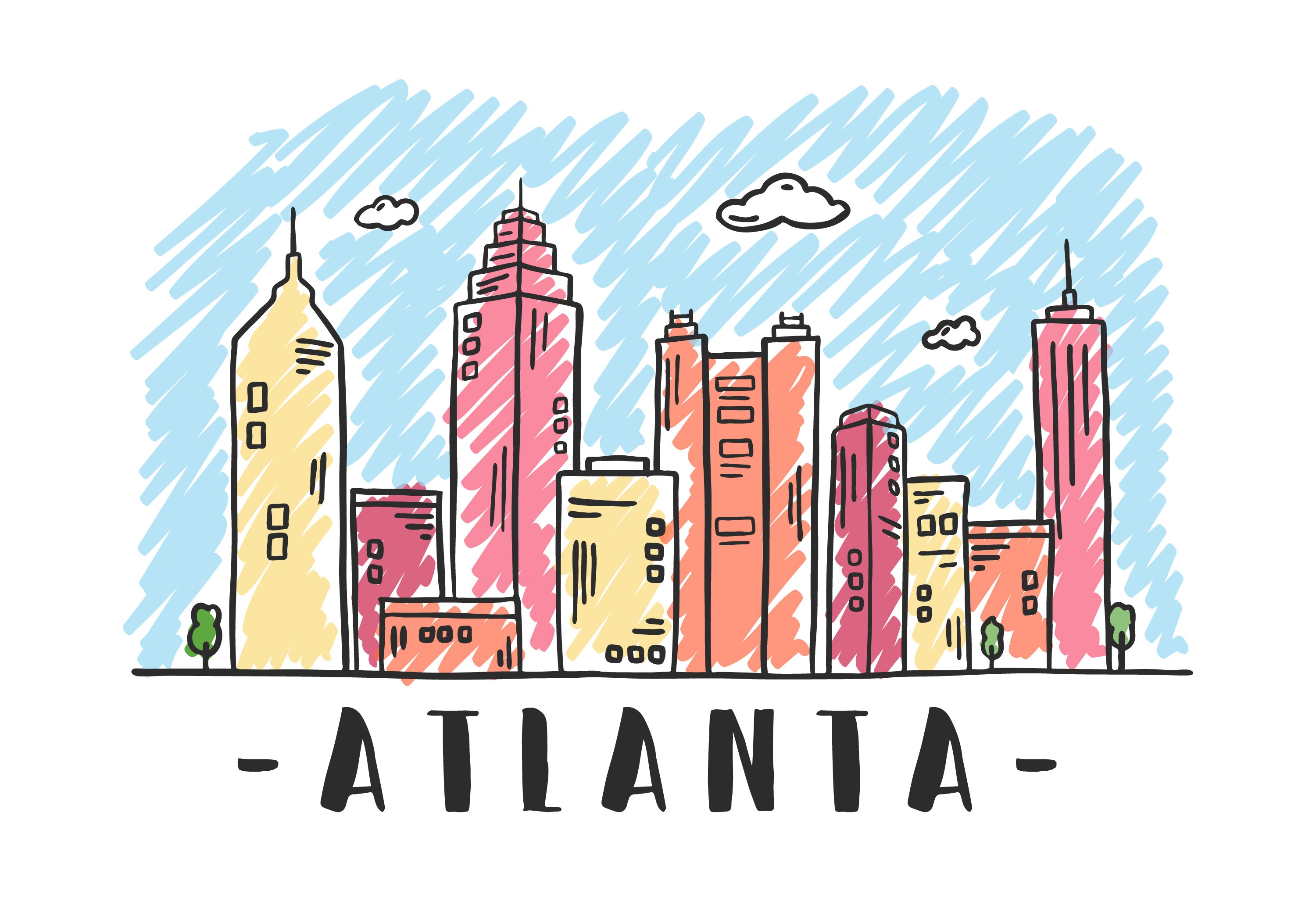 Atlanta City Capital Logo Skyline Digital Design Vector Pack USA. AI ...