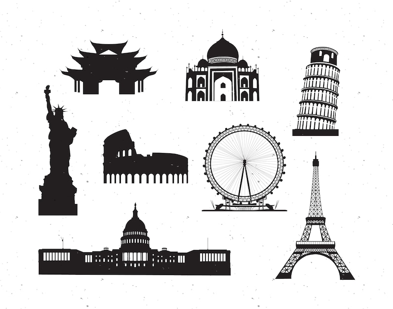 Famous Capital Landmarks Around the World Silhouette Digital Design ...