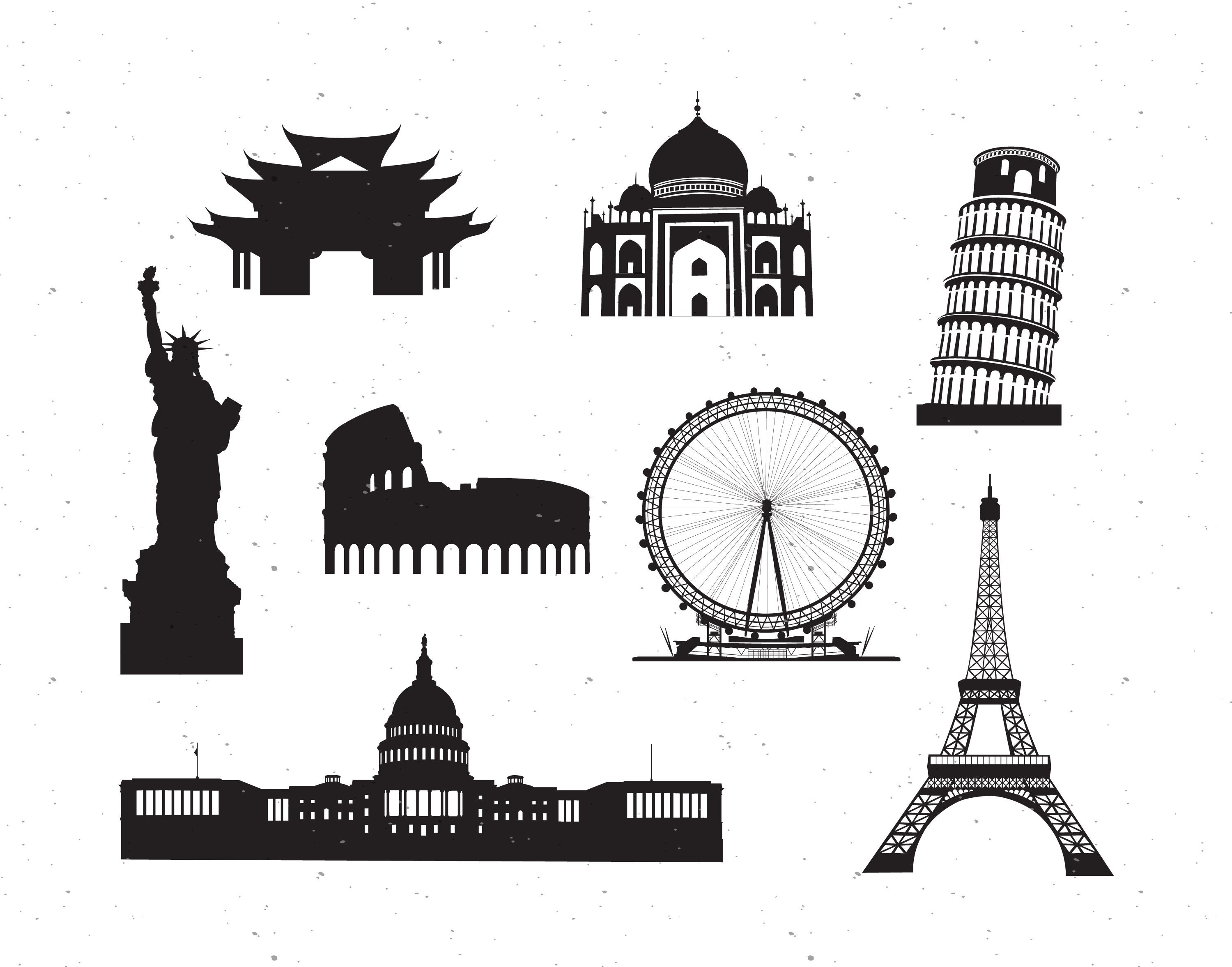 Famous Architecture Silhouettes Famous World Landmarks Silhouette PNG