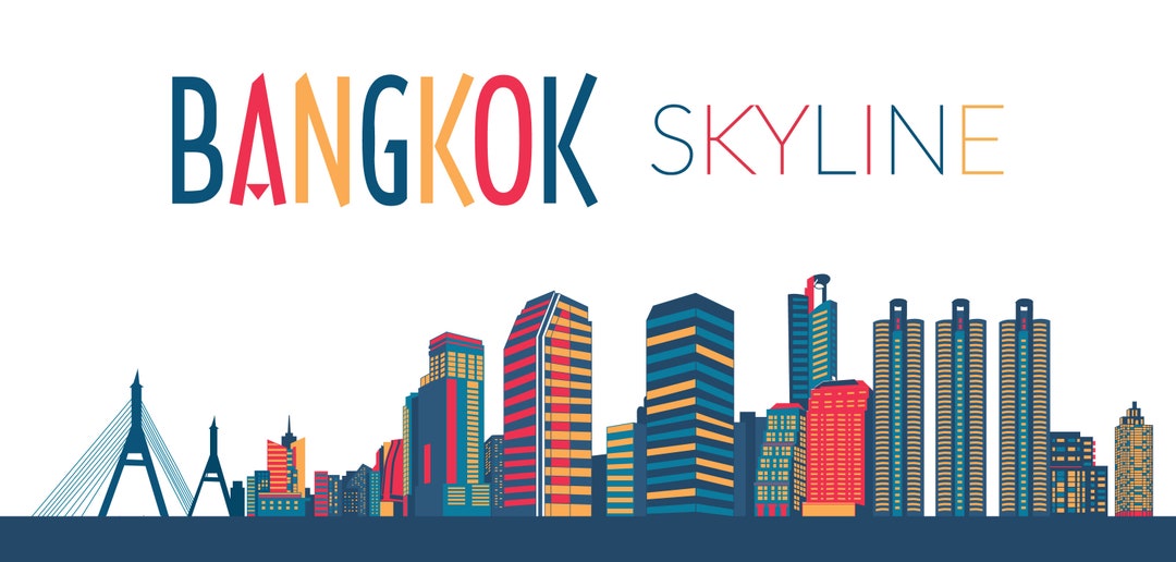 Bangkok City Capital Logo Skyline Digital Design Vector Pack Thailand ...