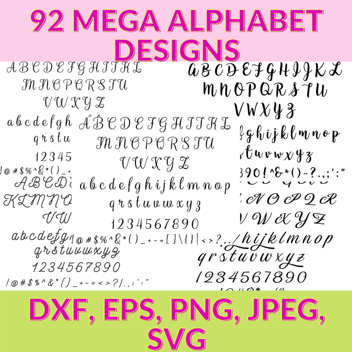 Mega Alphabet Letters and Numbers Fonts Digital Design Illustrations ...