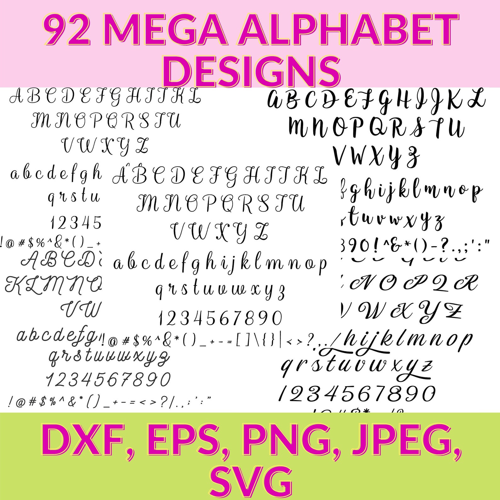 Mega Alphabet Letters and Numbers Fonts Digital Design Illustrations ...
