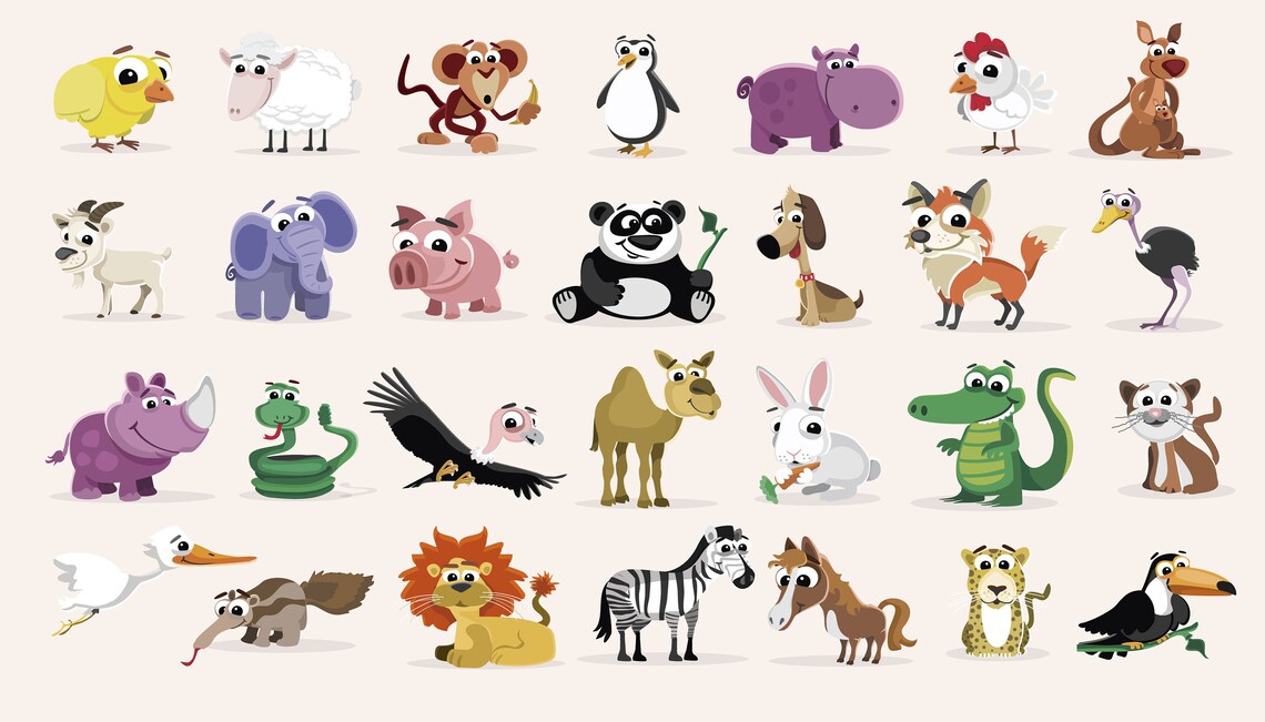 Cartoon Wild and Domestic Cute Animal Design Pack. SVG. AI. Jpgsvg-how ...