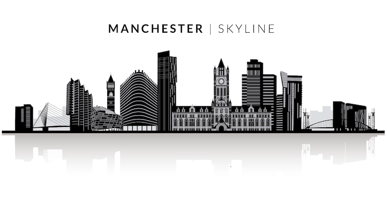 Manchester City Capital Logo Skyline Digital Design Vector - Etsy