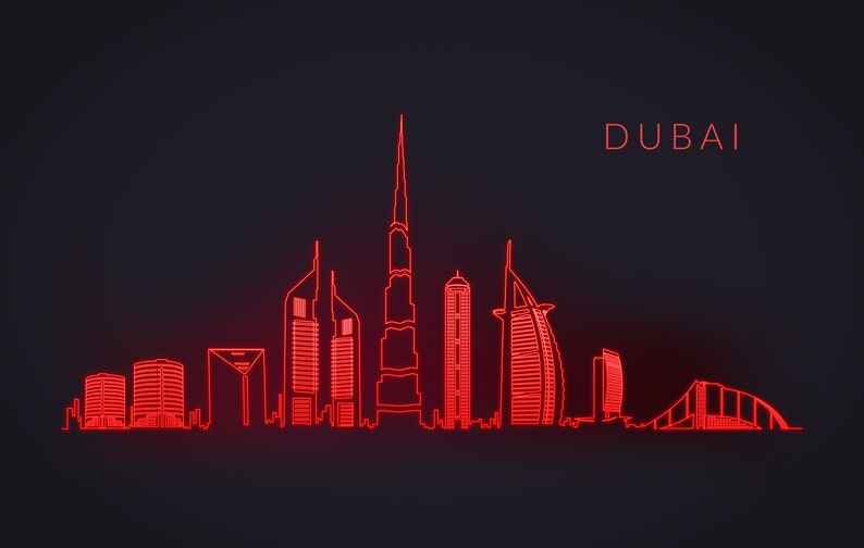 Dubai City Capital Neon Logo Skyline Digital Design Vector Pack United ...