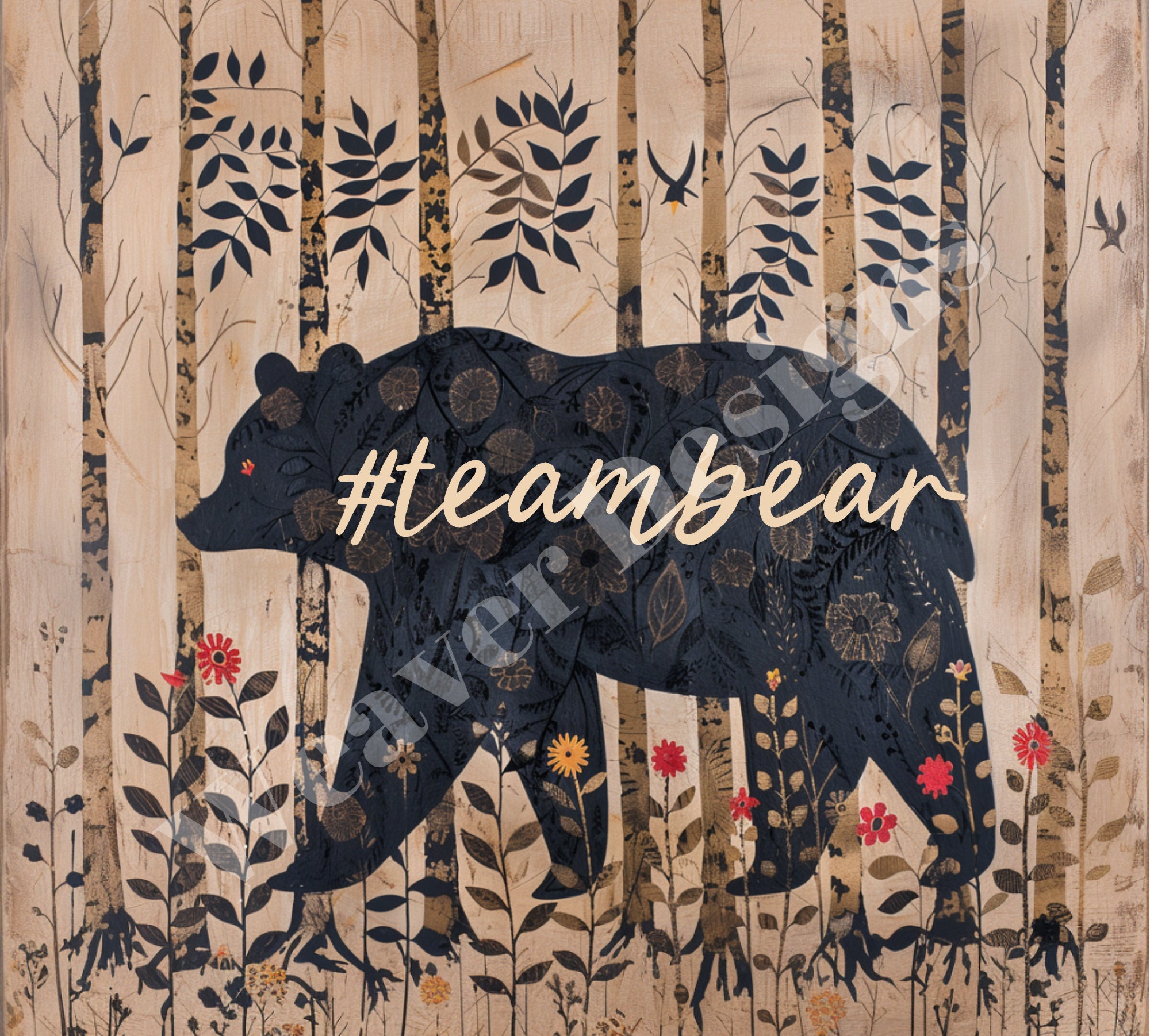 Team Bear Tumbler, Folk Art Bear in the Forest, teambear, 30 Oz With ...