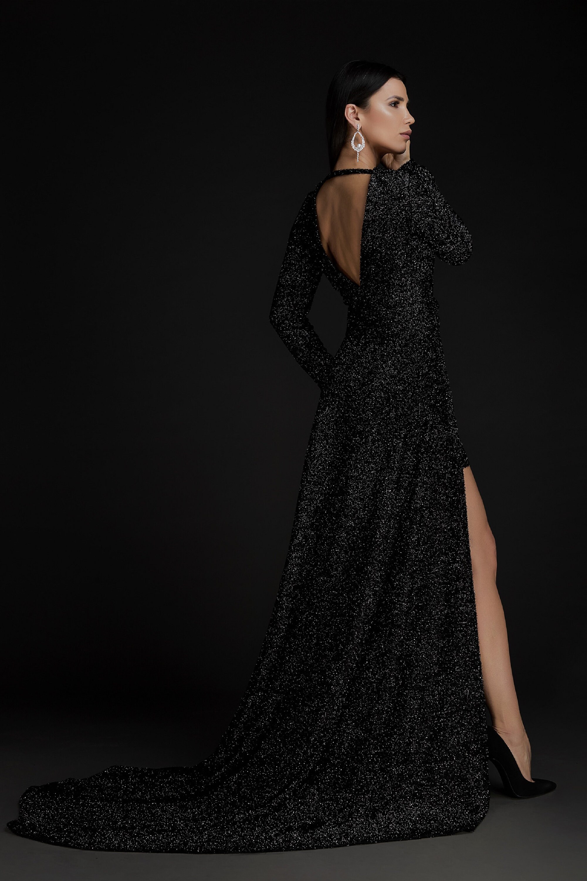 Black Cocktail Gown With V-neck, V-back Elegant Short Dress With ...
