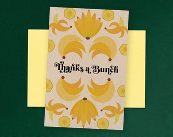 Thank You Card Thanks a Bunch With Bananas Pun Card - Etsy