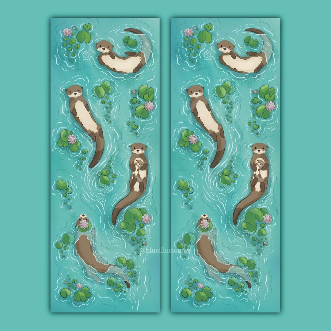 Otters | Cute Art Otter Bookmark Fantasy Stationery Art Cute Animal Art ...