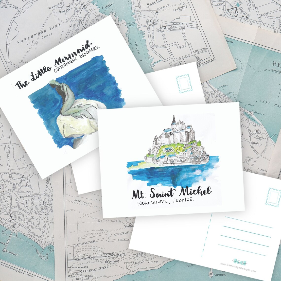 Illustrated Travel Postcards 4.25x5.5 World Landmarks Ink - Etsy