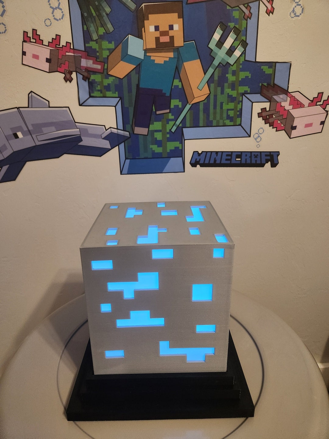MINECRAFT Ore Block Lamp Night Light RGB LED 8x8x8 Huge Gamer Lamp Nerd ...