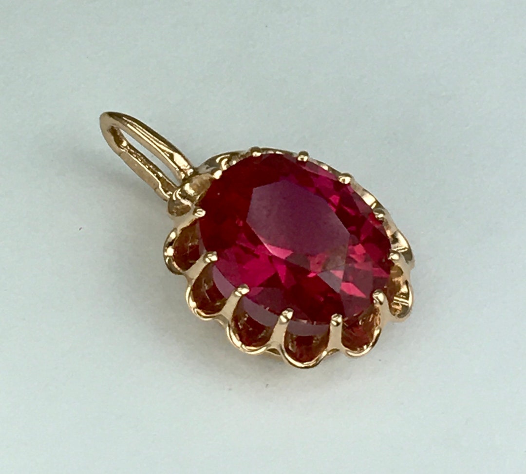 Chic Vintage Original Rose Gold 583 14k Pendant With Ruby, Solid Rose ...