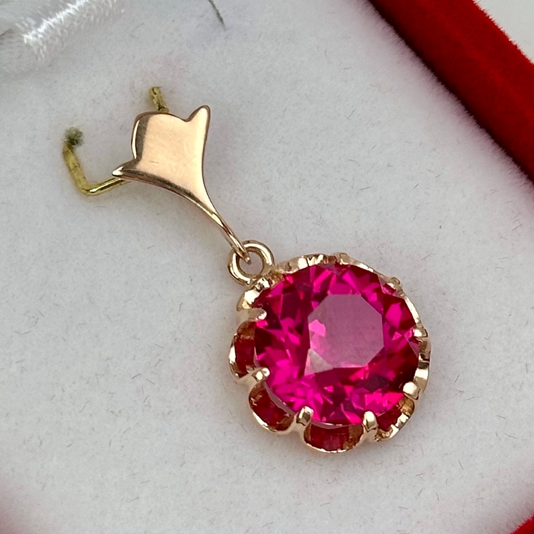 Vintage 14k 583 Rose Gold Ruby Pendant, Solid Gold, 1970s Baku Jewelry ...