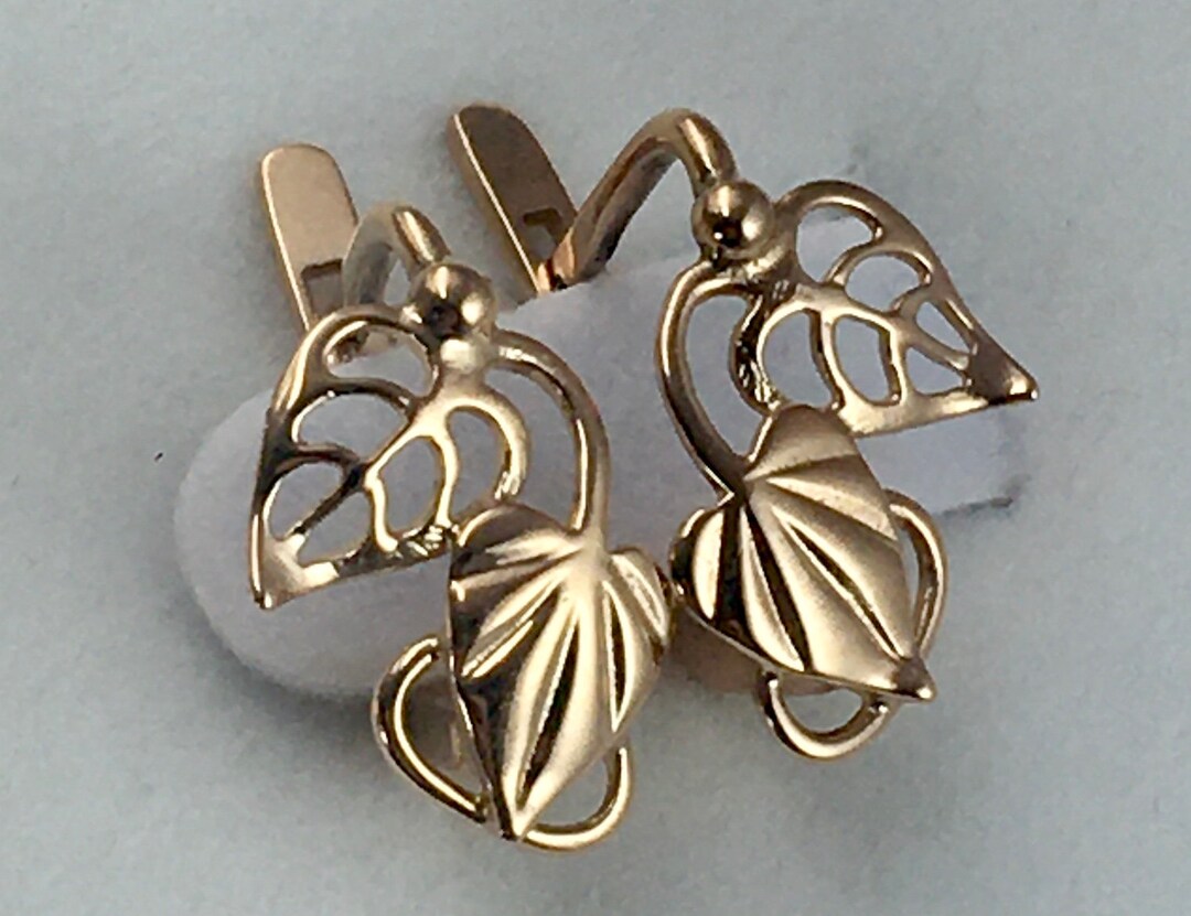 Chic Vintage Original Rose Gold 583 14k Earrings, Solid Gold 14k, Gift ...