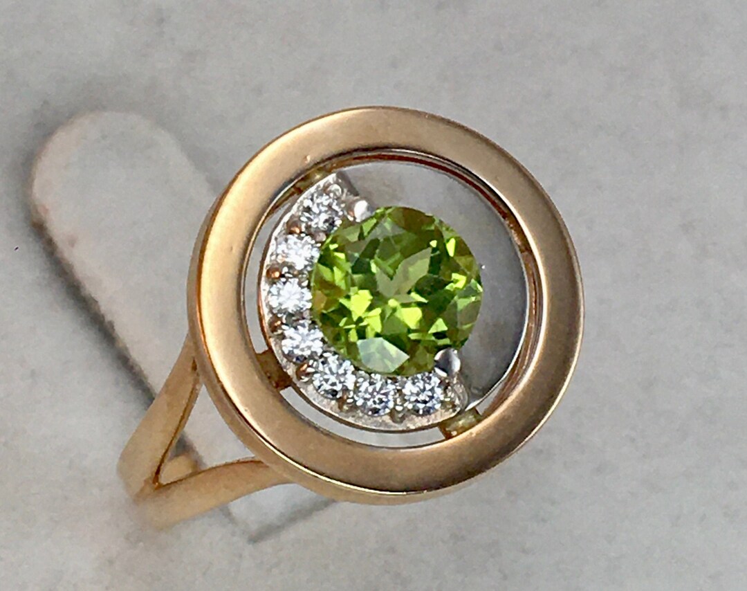 Vintage 14k Rose Gold Chrysolite Ring, Halo Cubic Zirconia, US 7.75 - Etsy
