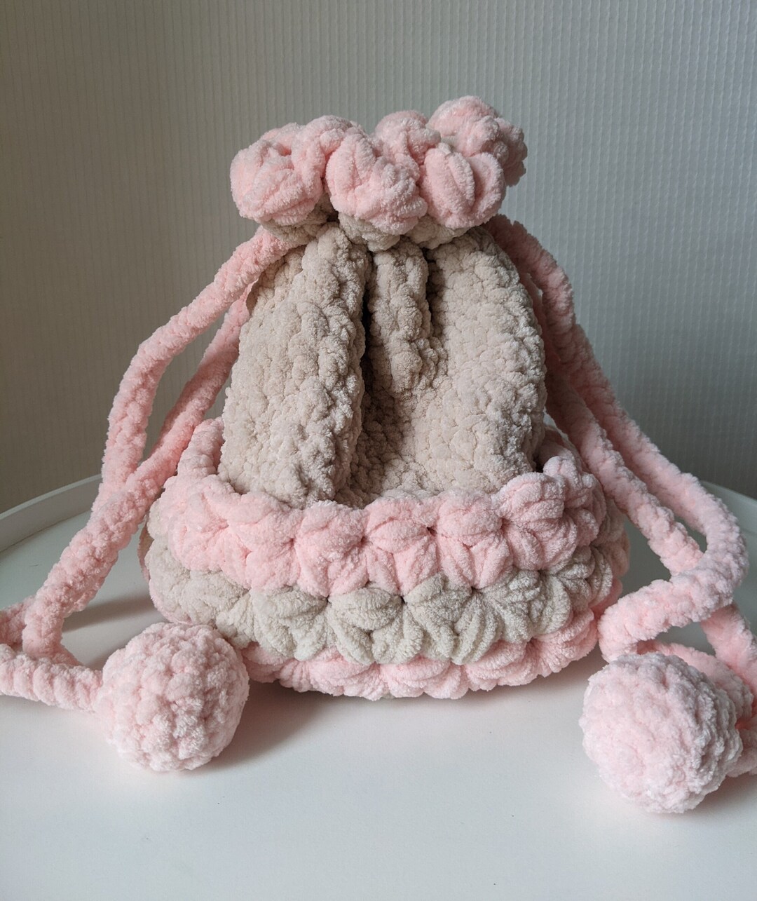 Сrochet Bucket Bag With Pom-poms in Soft Plush Yarn. - Etsy