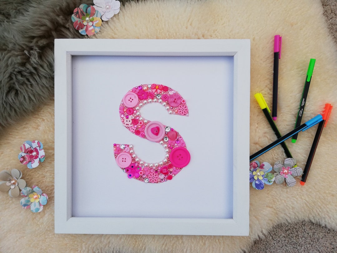 Personalised Letter Frame, Alphabet Initials, Framed Button Names ...