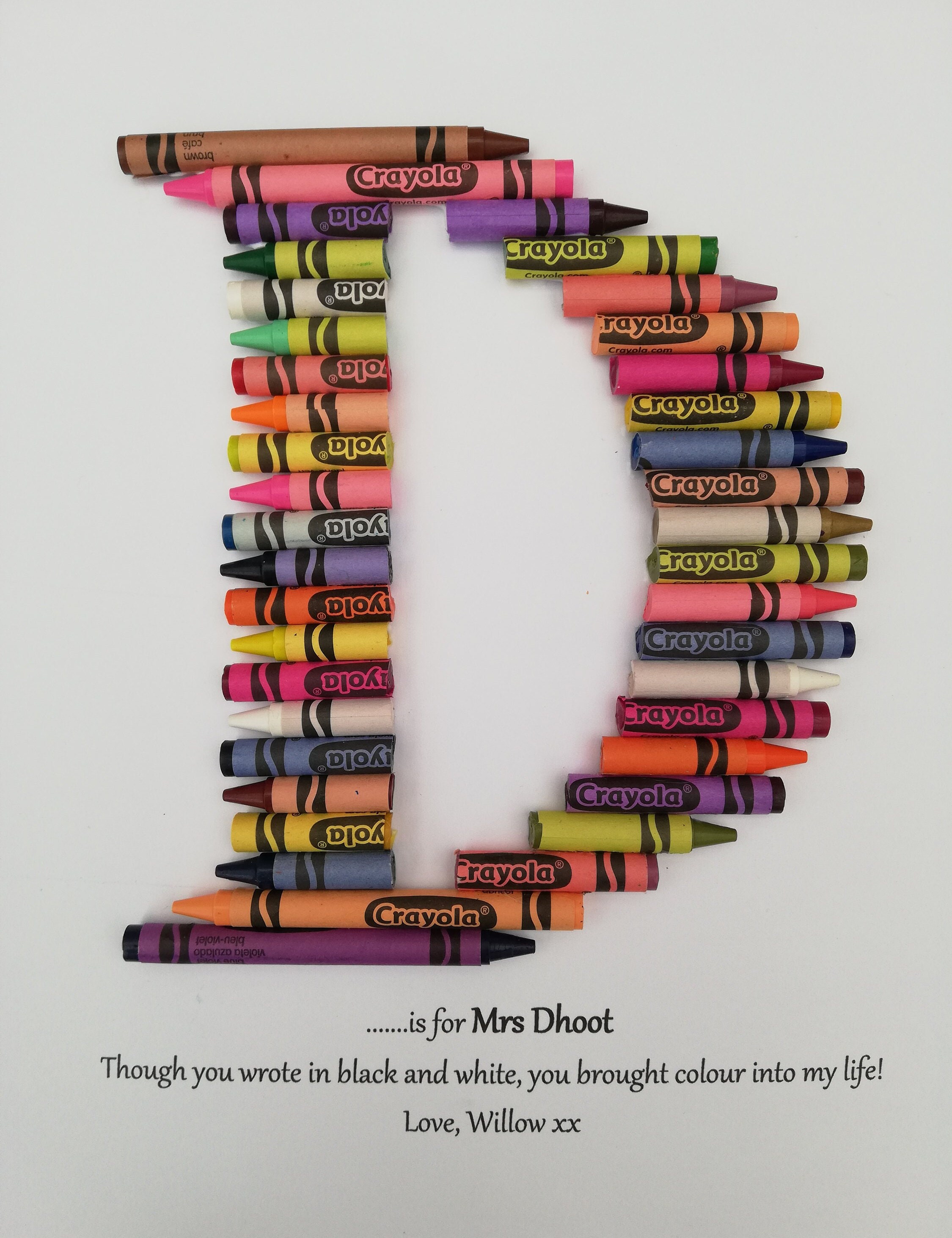Teacher Gifts, Personalised Crayon Letter, Framed Name Art, 30cm X 30cm ...