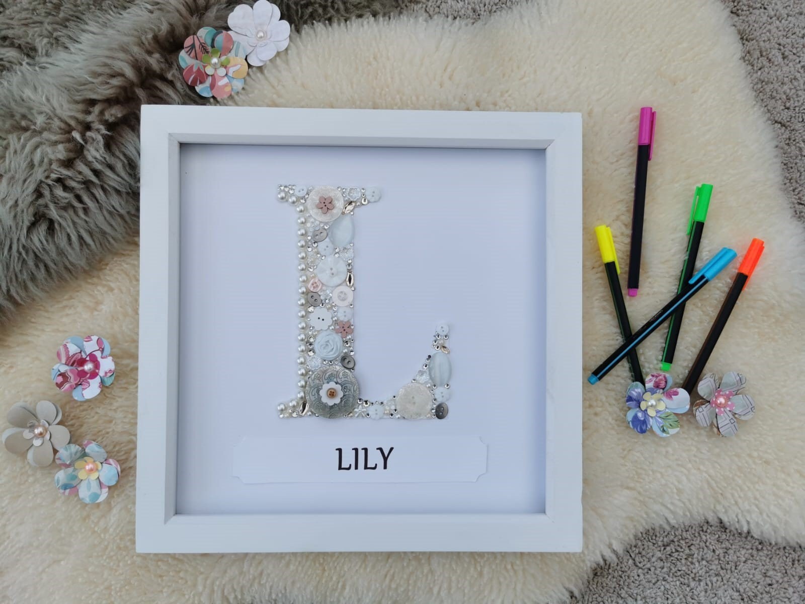 Personalised Letter Frame, Alphabet Initials, Framed Button Names ...