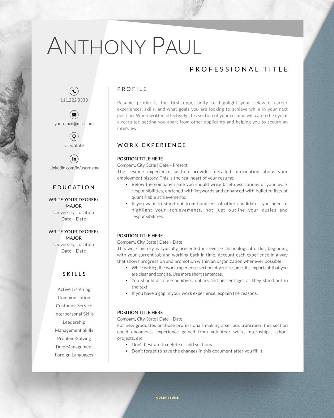 Creative Resume Template for Word & Pages CV Design CV Elegant Fashion ...