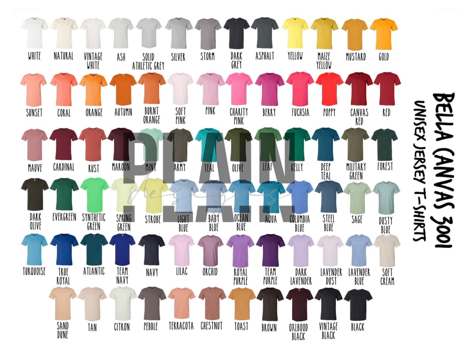 New Colors Bella Canvas 3001 Color Chart DIGITAL | Etsy