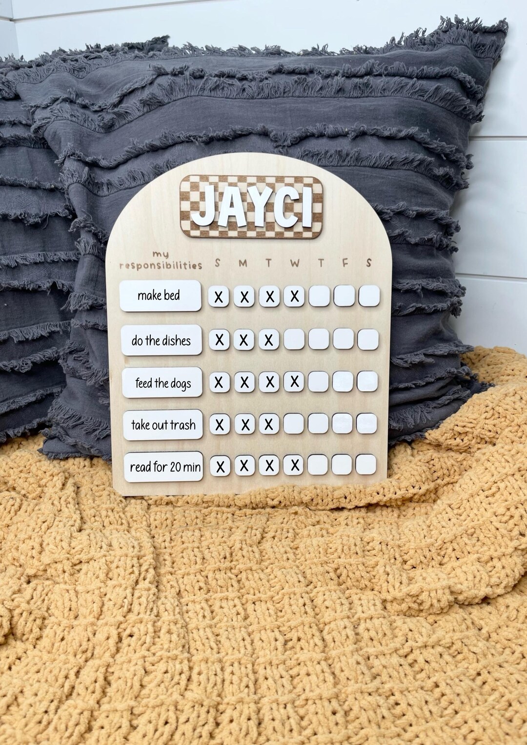 Personalized Checkered Chore Chart - Responsibilities Chart - Kids Sign ...