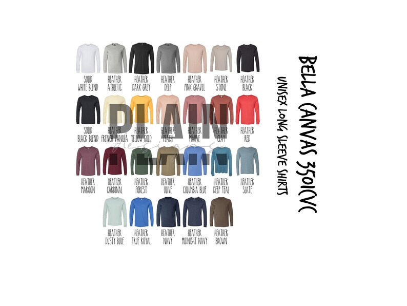 Bella Canvas 3501CVC Color Chart DIGITAL DOWNLOAD - Etsy