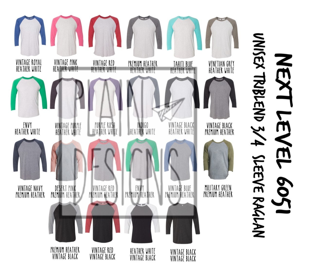 Next Level 6051 Color Chart DIGITAL DOWNLOAD Next Level 3/4 Sleeve ...