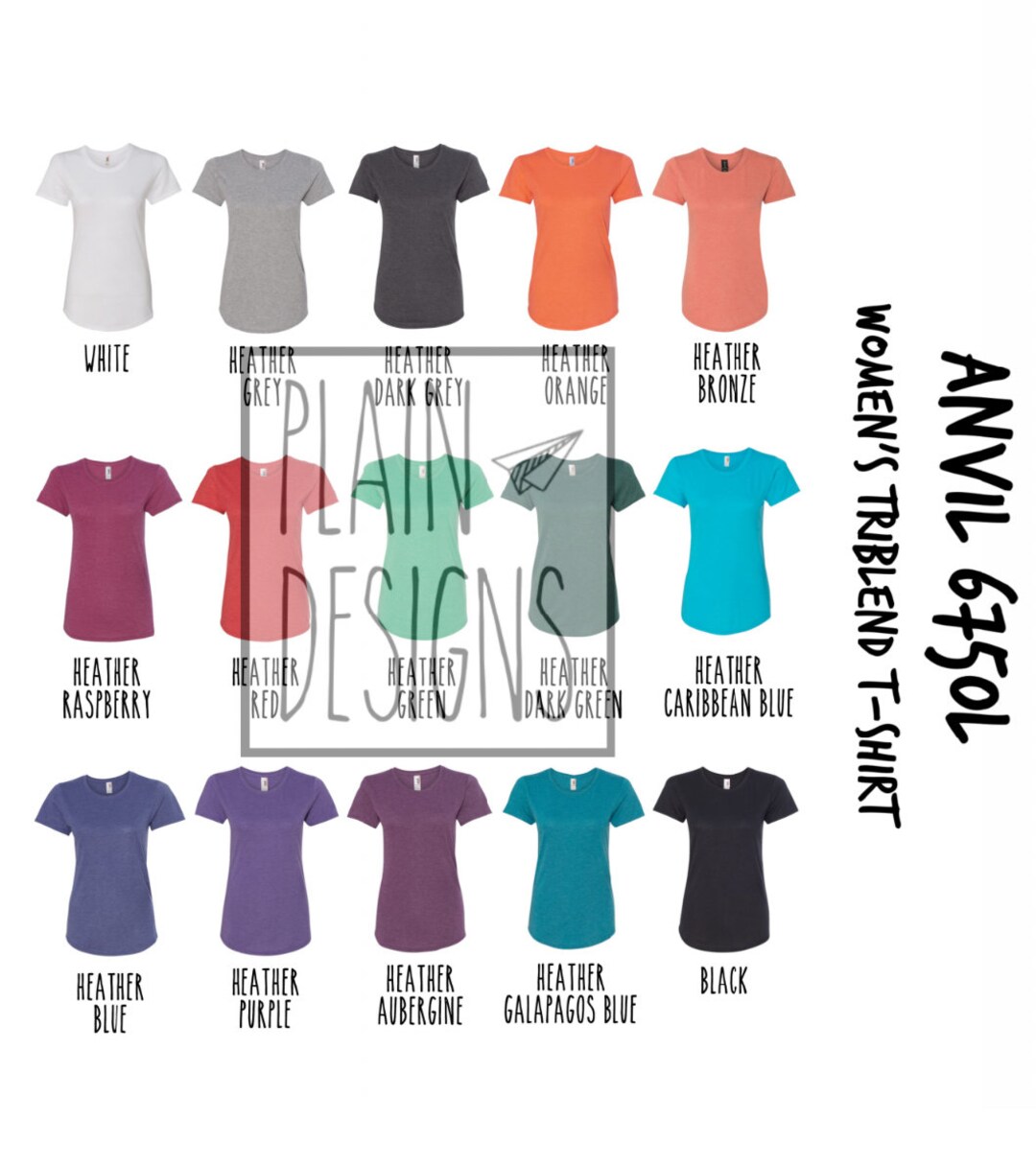 Anvil 6750L Color Chart - *DIGITAL DOWNLOAD* - Women's Triblend T-shirt ...