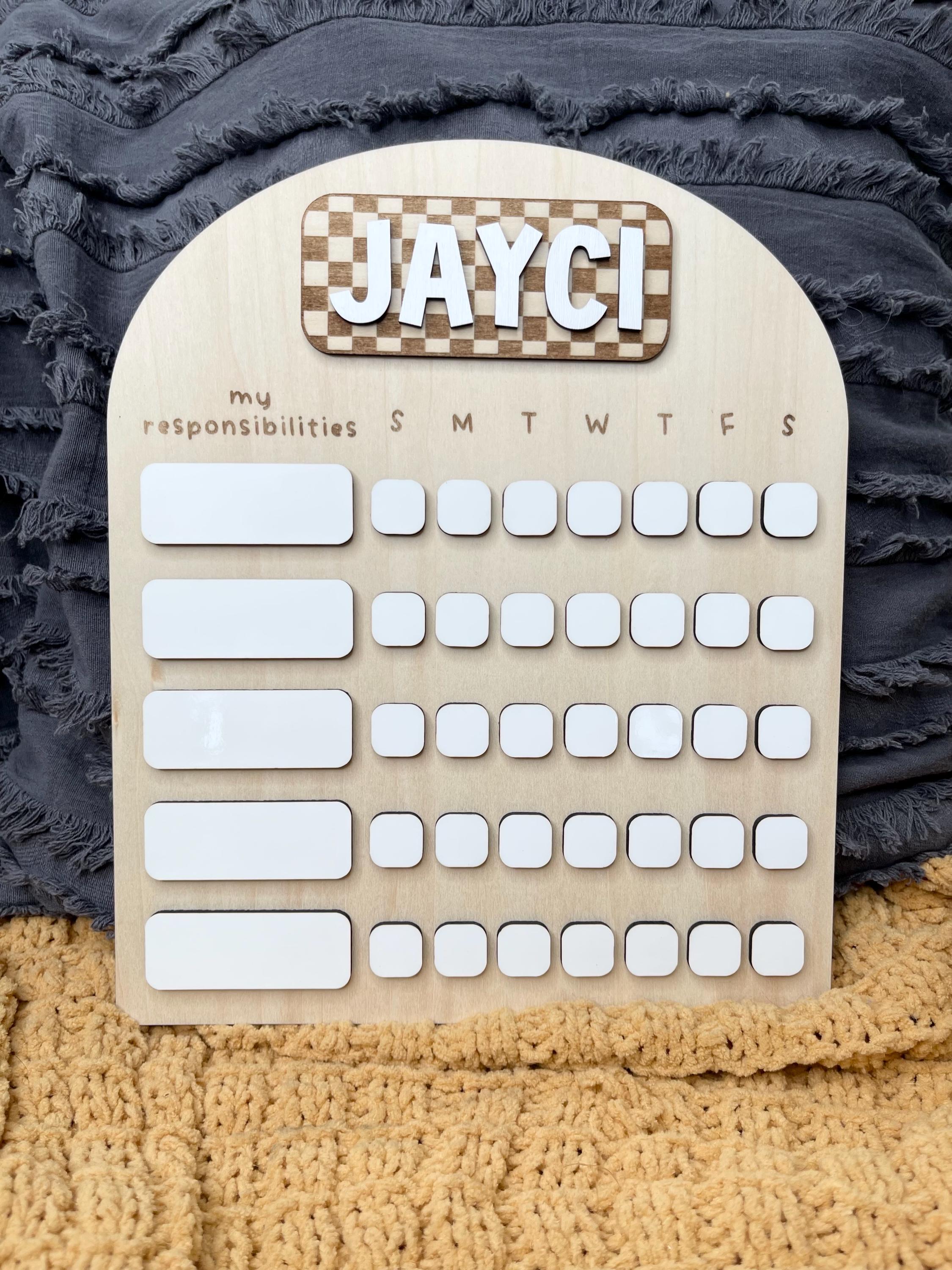 Personalized Checkered Chore Chart - Responsibilities Chart - Kids Sign ...