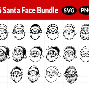 Santa Face SVG & PNG Bundle - Set of 16 Santa Christmas Illustrations ...