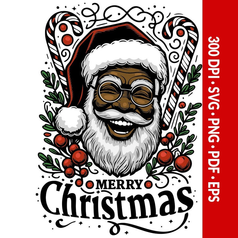 Black Santa SVG PNG Pdf Eps, African American Santa Claus, Santa Claus ...