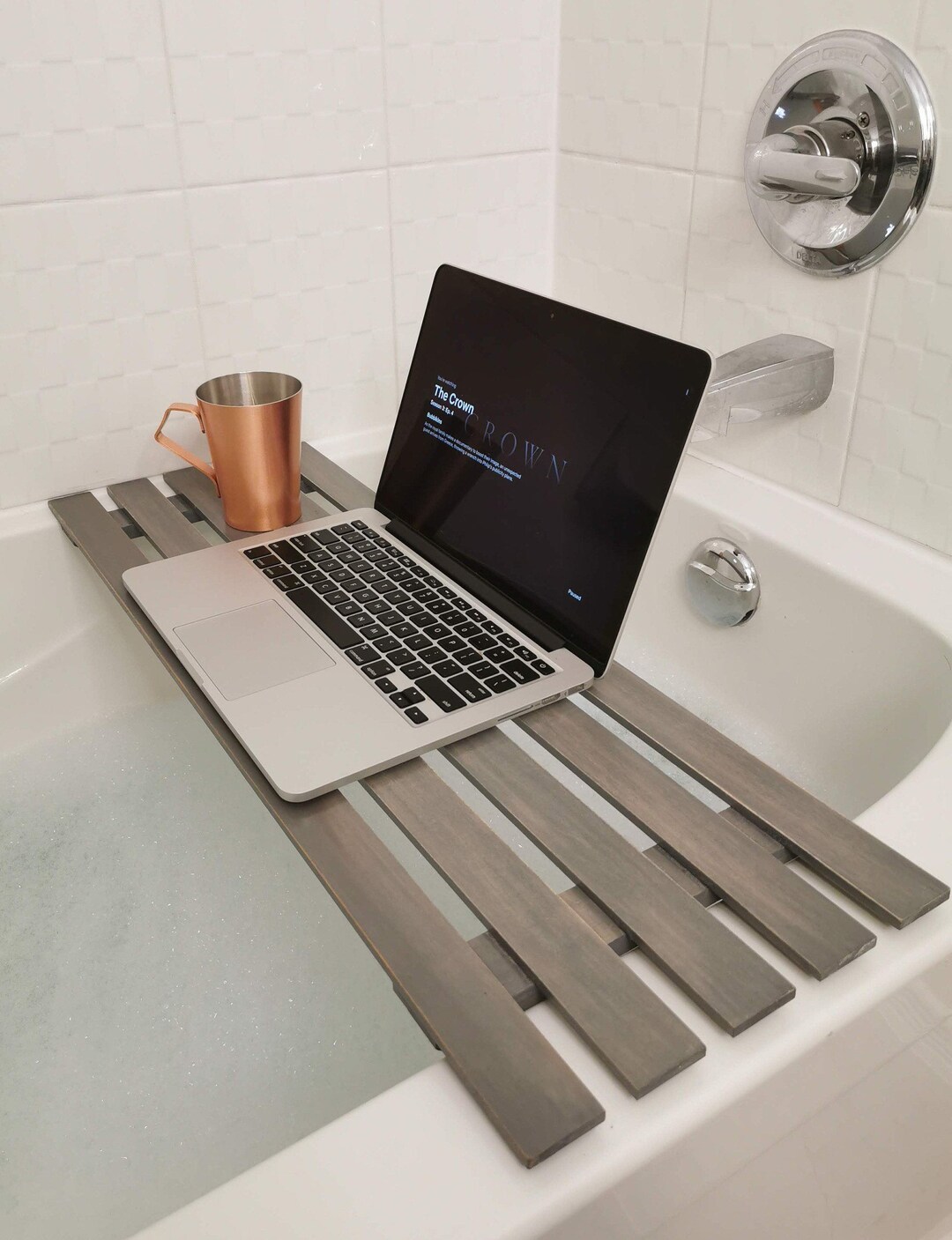 Gray 5 Slat Wood Bathtub Trays/bathroom Vanity/ Bath Caddy/luxury ...