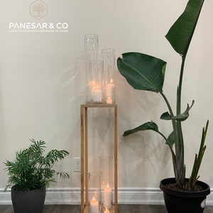 Red Oak Modern Rectangle Stand | Geometric Vase | Tall Stand | Four Rod ...