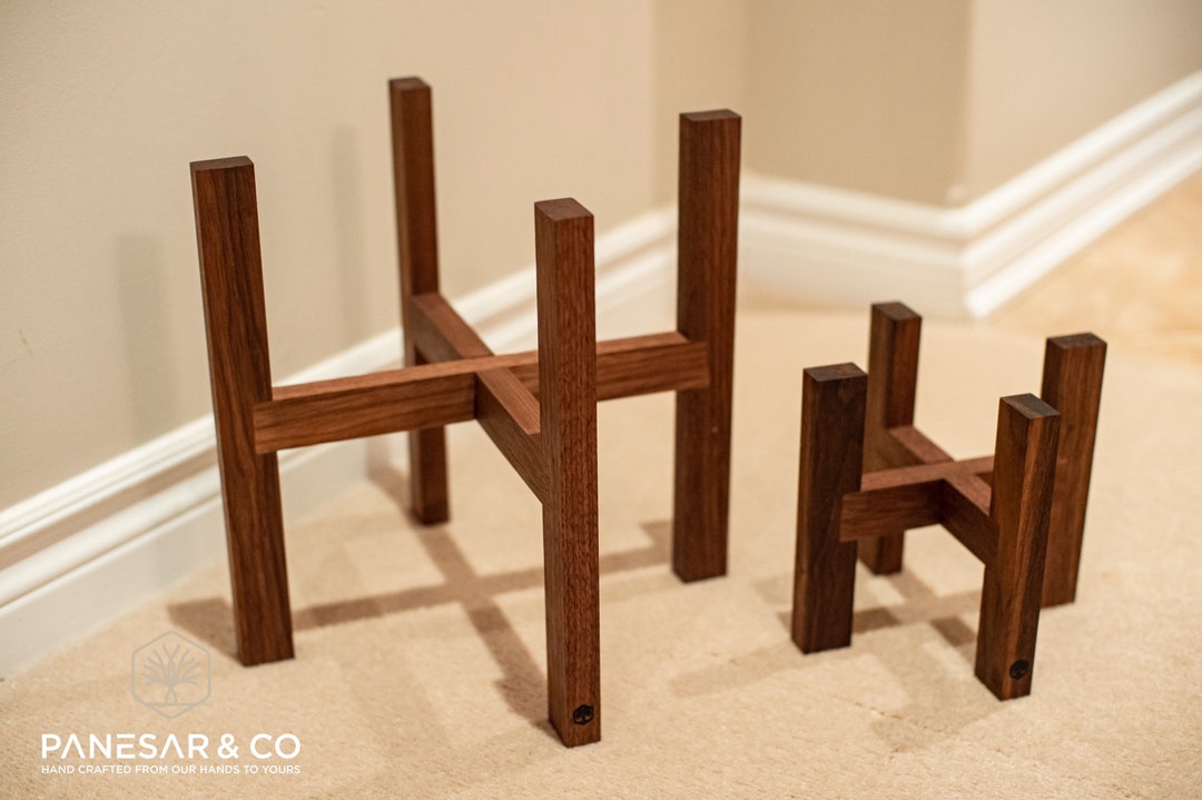 Solid Walnut Modern Wood Plant Stand | Plant Stand | Four Leg Plant ...