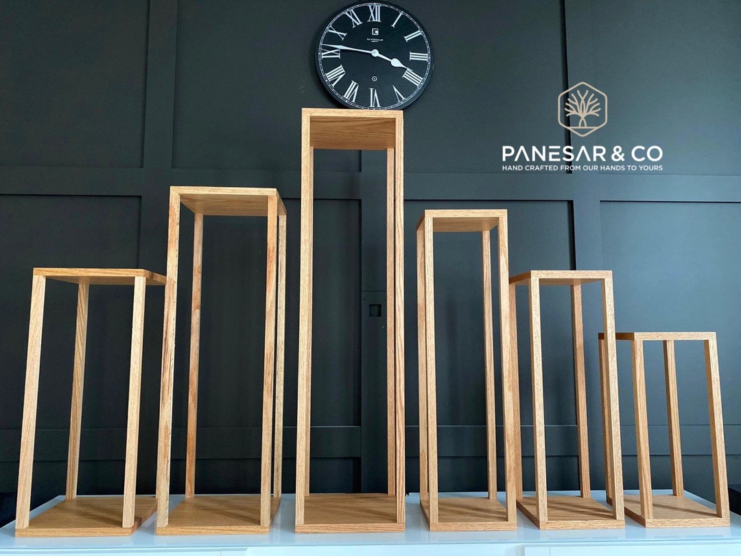 Red Oak Modern Rectangle Stand | Geometric Vase | Tall Stand | Four Rod ...