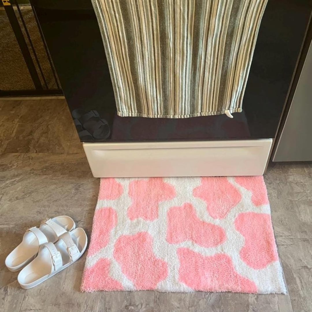 Pink and White Cowprint Rug, Cowprint Rug, Handmade Tufted Rug ...