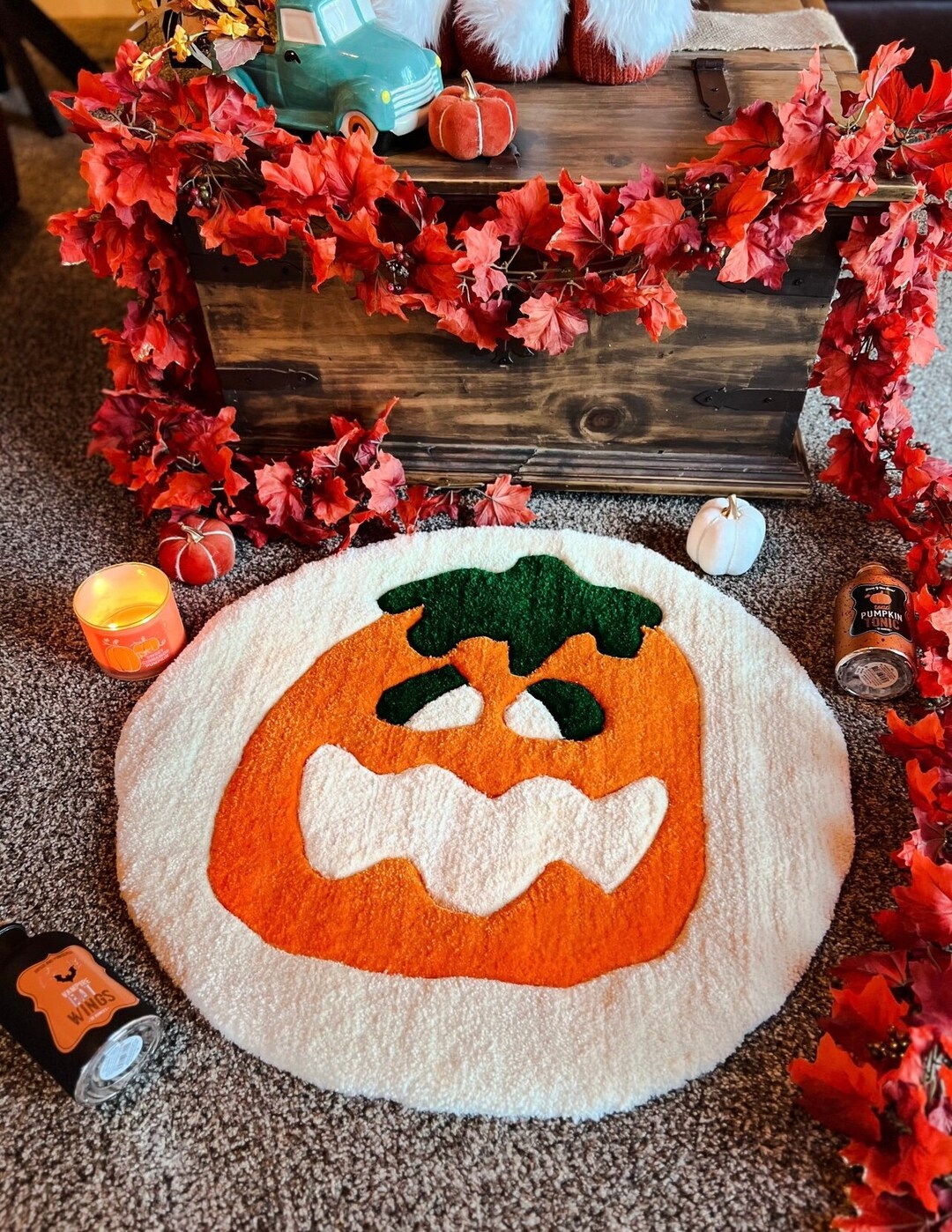 Pumpkin Cookie Rug, Halloween Home Decor, Tufted Halloween Rug, Pumpkin ...