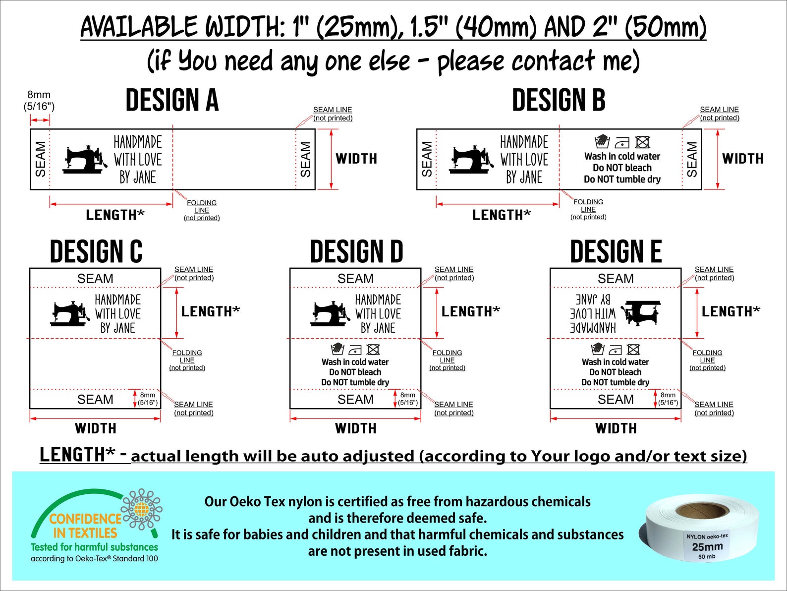 50 Folded Nylon Labels for Clothing Custom Logo Wash Care - Etsy