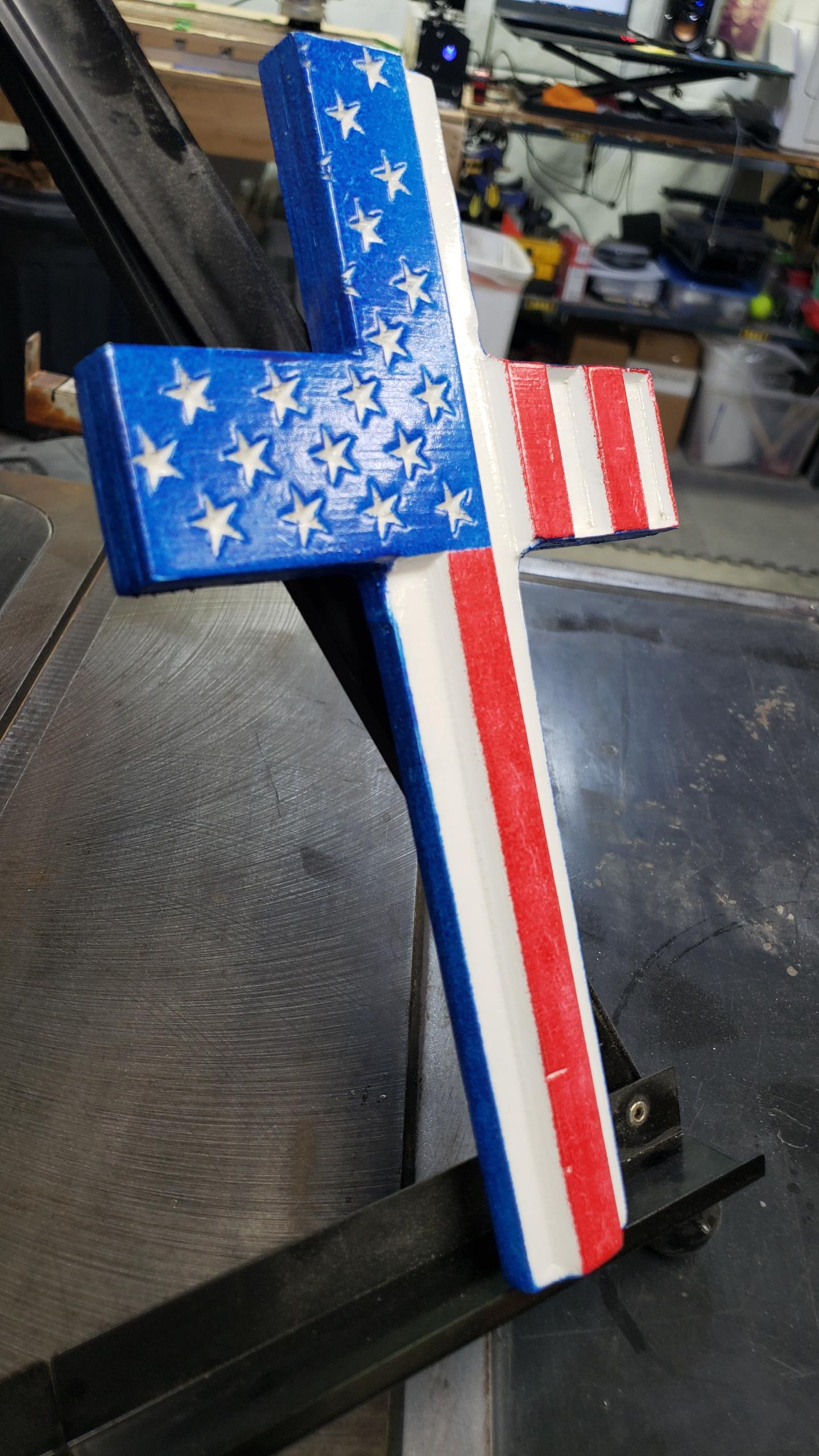 Wooden CNC Engraved USA Flag Cross - Etsy