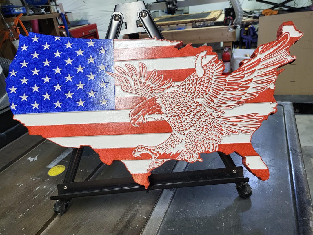 Wooden USA Shaped Flag With Stars, Stripes and Eagle - Etsy