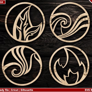 Four Elements Svg Laser Cut File, 4 Elements of Nature Svg, Fire Air ...
