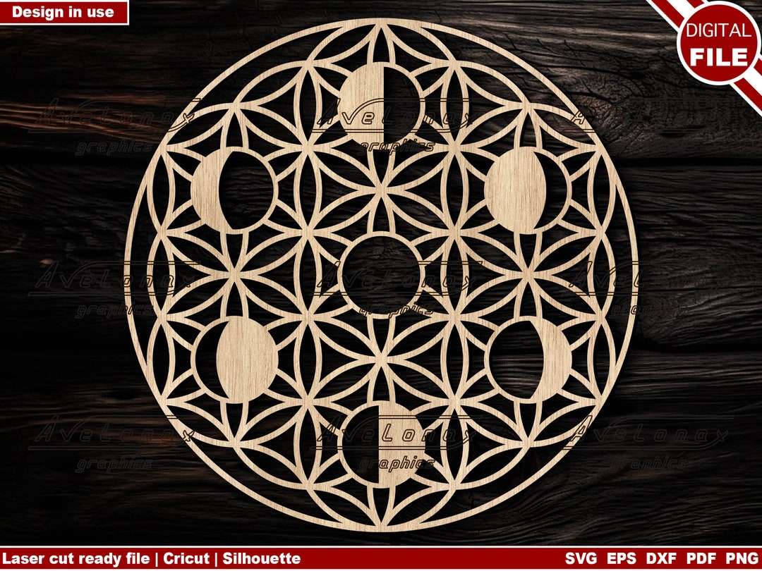 Moon Phases Svg, Flower of Life Svg, Moon Phase Crystal Grid Laser Cut ...