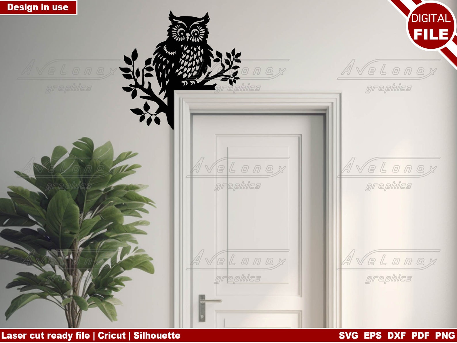 Owl Svg Door Topper, Owl Door Corner Svg, Owl on the Branch Svg, Owl ...